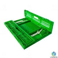 China Fruit / Vegetable 36L Folding Crate Box Plastic Collapsible Storage Crate With Mechanical Handle for sale