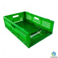China Fruit / Vegetable 36L Folding Crate Box Plastic Collapsible Storage Crate With Mechanical Handle for sale