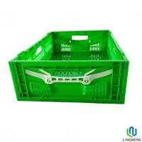 China Fruit / Vegetable 36L Folding Crate Box Plastic Collapsible Storage Crate With Mechanical Handle for sale