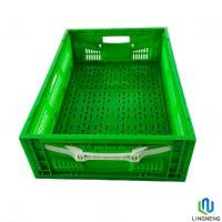 China Fruit / Vegetable 36L Folding Crate Box Plastic Collapsible Storage Crate With Mechanical Handle for sale