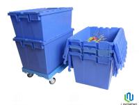 China Durable Plastic Logistic Box 600*400*320mm Plastic Storage Box With Hinged Lid for sale
