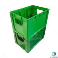China Durable 65*65mm Hole Bottom Plastic Beer Crates 24 Holdings Glass Bottle Crates for sale