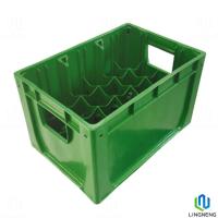 China Durable 65*65mm Hole Bottom Plastic Beer Crates 24 Holdings Glass Bottle Crates for sale