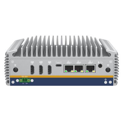 China Passive Cooling Fanless Mini PC 14th Gen Intel Core Ultra with AI NPU 3*HD-MI 3*2.5G RJ45 1*Type-C for sale