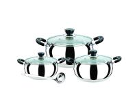 China 201 Food Grade Stainless Steel Cookware Set 16-20cm with Tempered Glass Lid for sale