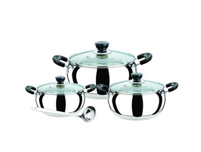 China 201 Food Grade Stainless Steel Cookware Set 16-20cm with Tempered Glass Lid for sale