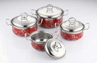 China Mirror Finished Stainless Steel Cookware Set 0.35mm Thickness Induction Bottom Red Pot for sale