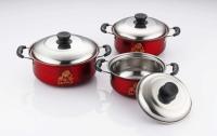 China Nonstick Stainless Steel Cookware Set 6pcs Red Rose 16-20cm Pots Mirror Polish for sale