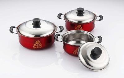 China Nonstick Stainless Steel Cookware Set 6pcs Red Rose 16-20cm Pots Mirror Polish for sale