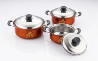 China Nonstick Stainless Steel Cookware Set 6pcs Red Rose 16-20cm Pots Mirror Polish for sale