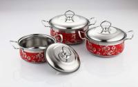 China Mirror Finished Stainless Steel Cookware Set 0.35mm Thickness Induction Bottom Red Pot for sale