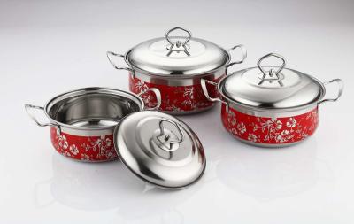 China Mirror Finished Stainless Steel Cookware Set 0.35mm Thickness Induction Bottom Red Pot for sale