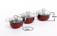 China Colorful 6-Piece Stainless Steel Cookware Set 201# with Glass Lids 16-20cm for sale