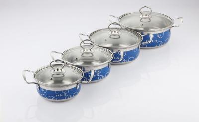China Stainless Steel Cooking Pot Set 16cm 22cm Non Stick Durable Easy Clean Glass Lid for sale