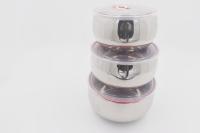 China 3 Piece Stainless Steel Food Storage Container Set 16cm 18cm 20cm Round Airtight for sale
