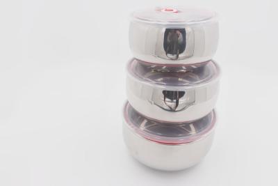 China 3 Piece Stainless Steel Food Storage Container Set 16cm 18cm 20cm Round Airtight for sale