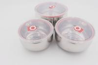 China 201 Stainless Steel Mixing Bowl Set 3pcs 14 16 18cm with PP Lids Stackable Food Container for sale