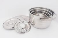 China Stainless Steel Camping Cookware Set 5pcs 15-27cm Travel Cooking Pots with Lids for sale