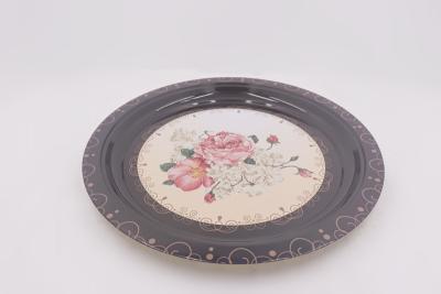 China 45cm Stainless Steel Round Dinner Plate Flower Series Vegetable Fruit Dish for sale