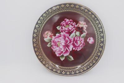 China 0.036cbm Tableware Fruit Metal Steel Dinner Plate With Flower Pattern for sale