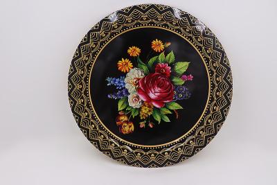 China Flower Pattern 30cm Stainless Steel Round Tray Round Dinner Plates for sale
