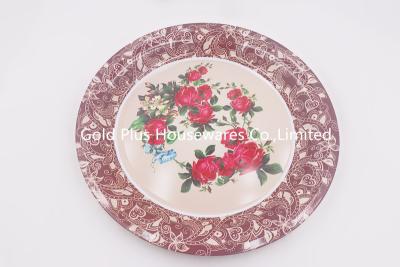 China Chromatic 50cm Stainless Steel Food Serving Tray with Flower Decal Print 0.059cbm for sale