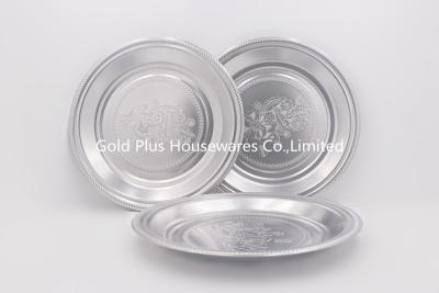China 32cm Stainless Steel Dinner Plate Metal Polish Round Food Tray 32cm Diameter for sale