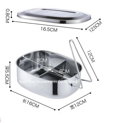 China 730ml Stainless Steel Two Compartment Bento Box for Children Portable Snack Box for sale