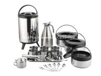 China 21pcs Stainless Steel Milk Tea Thermos Bucket Set 22kg Insulated Food Pot with Cups for sale