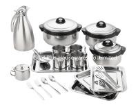 China 19pcs Stainless Steel Cookware Set with Serving Tray Food Warmer Coffee Thermos Pot 27kg for sale
