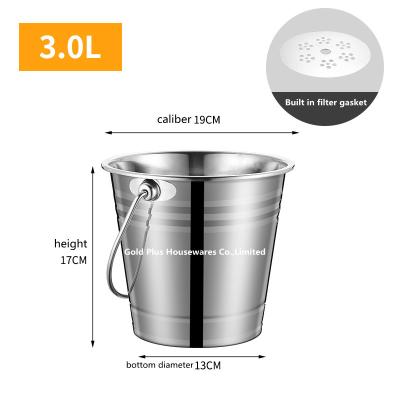 China Stainless Steel Ice Bucket 0.8-3L with Filter Gasket Easy Clean Barware Wine Bucket for sale