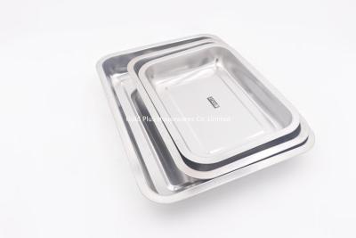 China 27*20cm Snack SS Feeding Flat Serving Tray Camping Dessert Barbecue Sets for sale