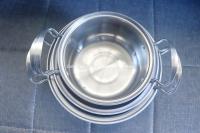 China Belly Shape Stainless Steel Stock Pot Set 12pcs 53x42.5cm White Blue Aluminum Cookware for sale