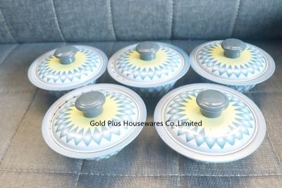 China Indian Colorful Printed Hand Washing Bowl Set 5 Pcs Round Dip Bowls with Metal Steel Lid 14cm for sale