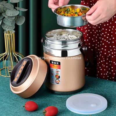 China 2000ml 304 Stainless Steel Double Wall Thermal Soup Pot 3 Tier Lunch Box for sale