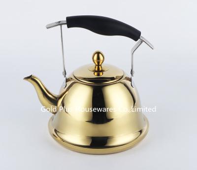 China 2L Golden Stainless Steel Turkish Coffee Teapot Whistling Kettle 18cm Diameter for sale