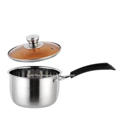 China 18cm Stainless Steel Cooking Pot With Compound Bottom Bakelite Ear for sale