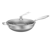 China 32cm Non Stick Sauce Pan with Induction Base Stainless Steel Skillet Glass Cover for sale