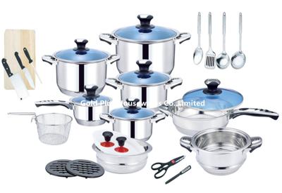 China 30pcs 410 Stainless Steel Casserole and Steamer Set with 56cm Color Box for sale