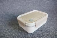 China 201 Stainless Steel 3 Compartment Airtight Bento Box 22x16x17.5cm Wood Grain Lid for sale