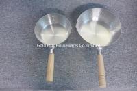 China 201 Stainless Steel Milk Pot 18cm with Long Wooden Handle for Home Hotel Restaurant for sale