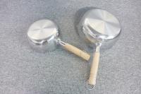 China Anti Corrosion 18cm Stainless Steel Milk Pot with Wooden Handle for Cooking for sale