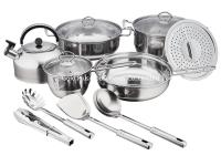 China 14pcs Whistling Kettle Milk Boiler Set 410 Stainless Steel 3L Kettle 26cm Frying Pan for sale