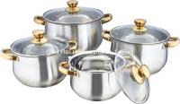 China 8 Piece 410 Stainless Steel Nonstick Cookware Set Golden Stock Pot 18-24cm for sale