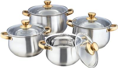 China 8 Piece 410 Stainless Steel Nonstick Cookware Set Golden Stock Pot 18-24cm for sale