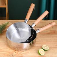 China Stainless Steel 22cm Milk Warmer Pot Heat Resistant Silver Color with Wooden Handle for sale