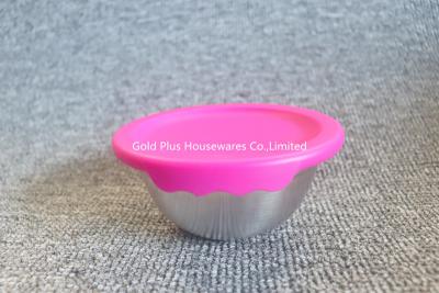 China OEM Pink Stainless Steel Mixing Bowl Set 12cm 14cm 16cm 18cm with Leakproof Lid for sale