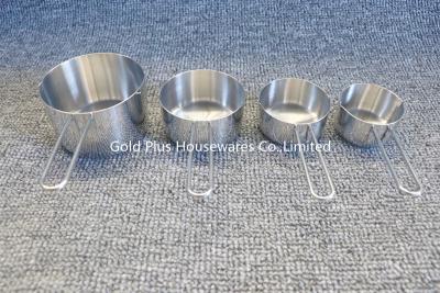 China Stainless Steel Measuring Cups Set 4 Pieces 60ml 80ml 125ml 250ml Natural Color Linear Handle Kitchen Tool for sale