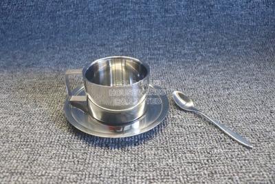 China 200ml Stainless Steel Tea Set 3pcs Turkish Coffee Cup with Long Saucer Dish for sale