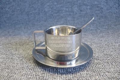 China Lead Free No Cadmium Metal Steel Antique Coffee Cup Set 200ml with Spoon and Dish for sale